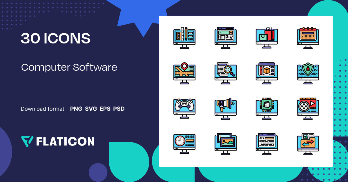 Computer Software Icon Pack | Outline Color | 30 .SVG Icons
