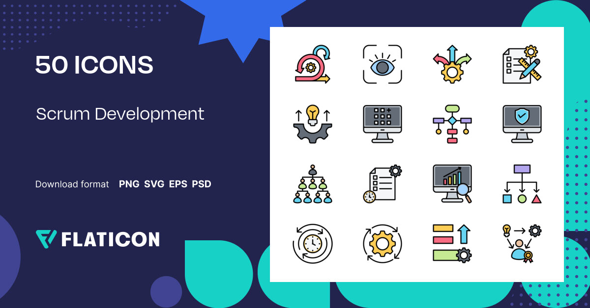 Scrum Development Icon Pack | Outline Color | 50 .SVG Icons