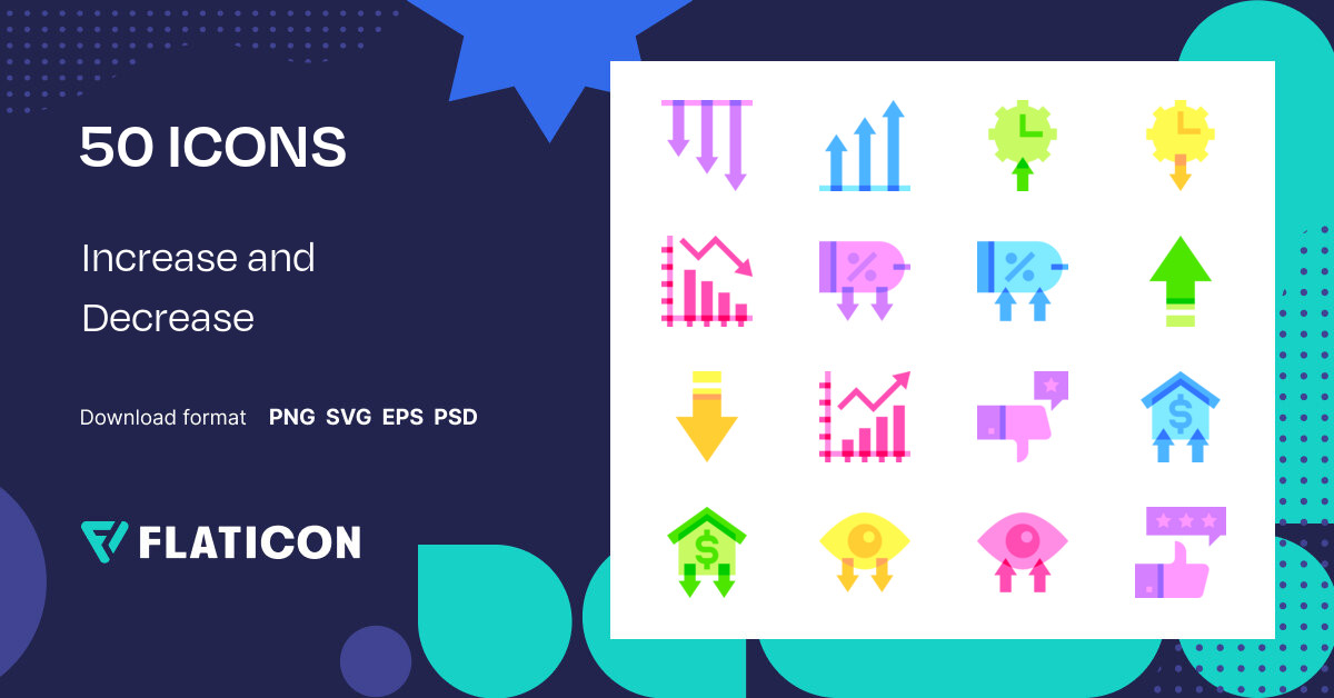 Increase and Decrease Icon Pack | Flat | 50 .SVG Icons