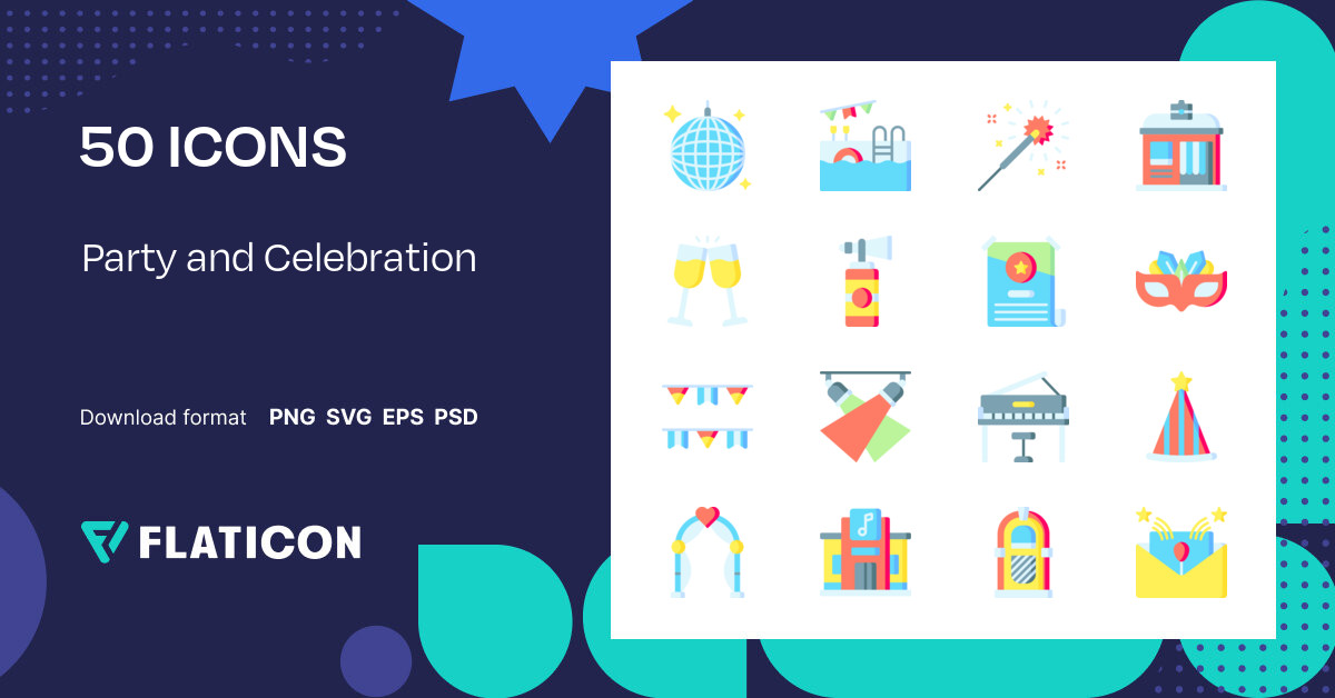 Party and Celebration Icon Pack | Flat | 50 .SVG Icons
