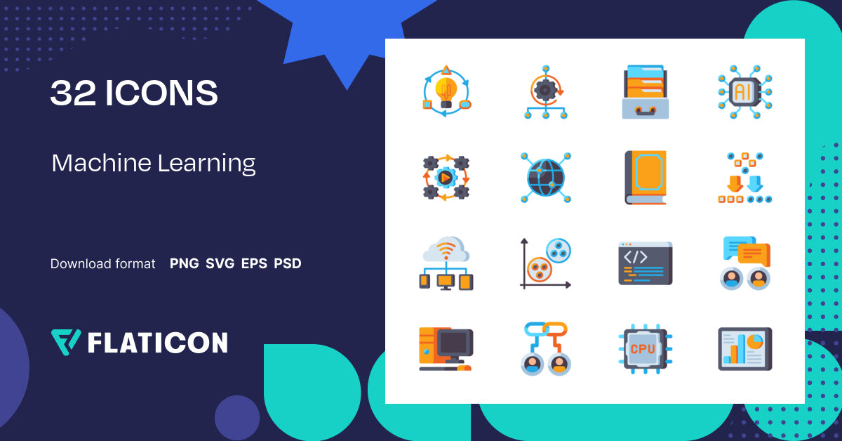 Machine Learning Icon Pack | Flat | 32 .SVG Icons