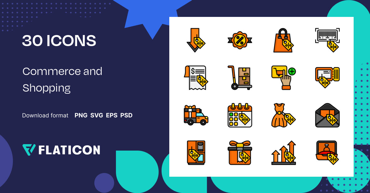 Commerce and Shopping Icon Pack | Outline Color | 30 .SVG Icons
