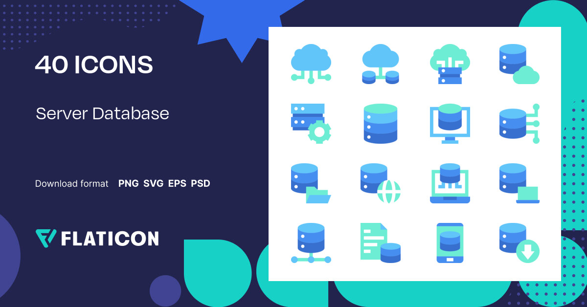 Server Database Icon Pack | Blue | 40 .SVG Icons