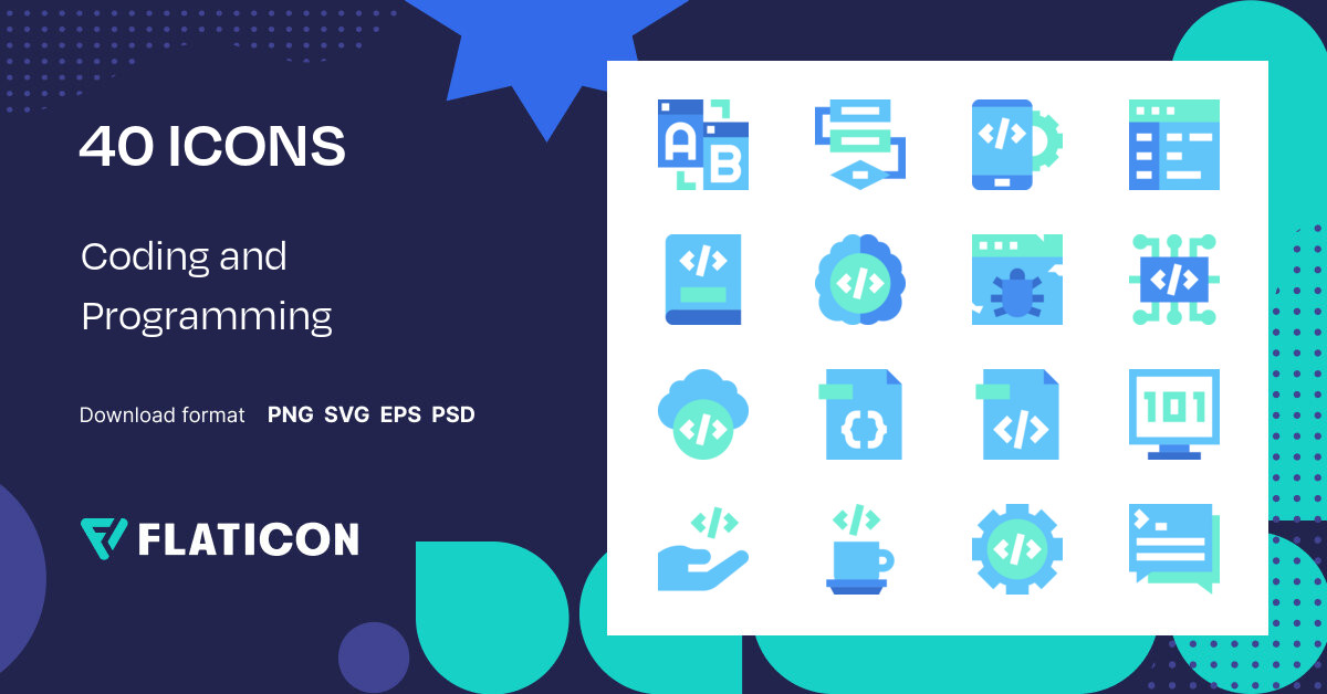 Coding and Programming Icon Pack | Blue | 40 .SVG Icons