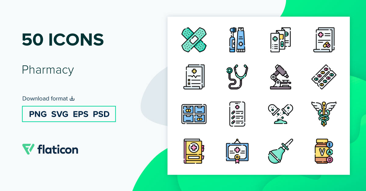 Pharmacy Icon Pack | Lineal color | 50 .SVG Icons