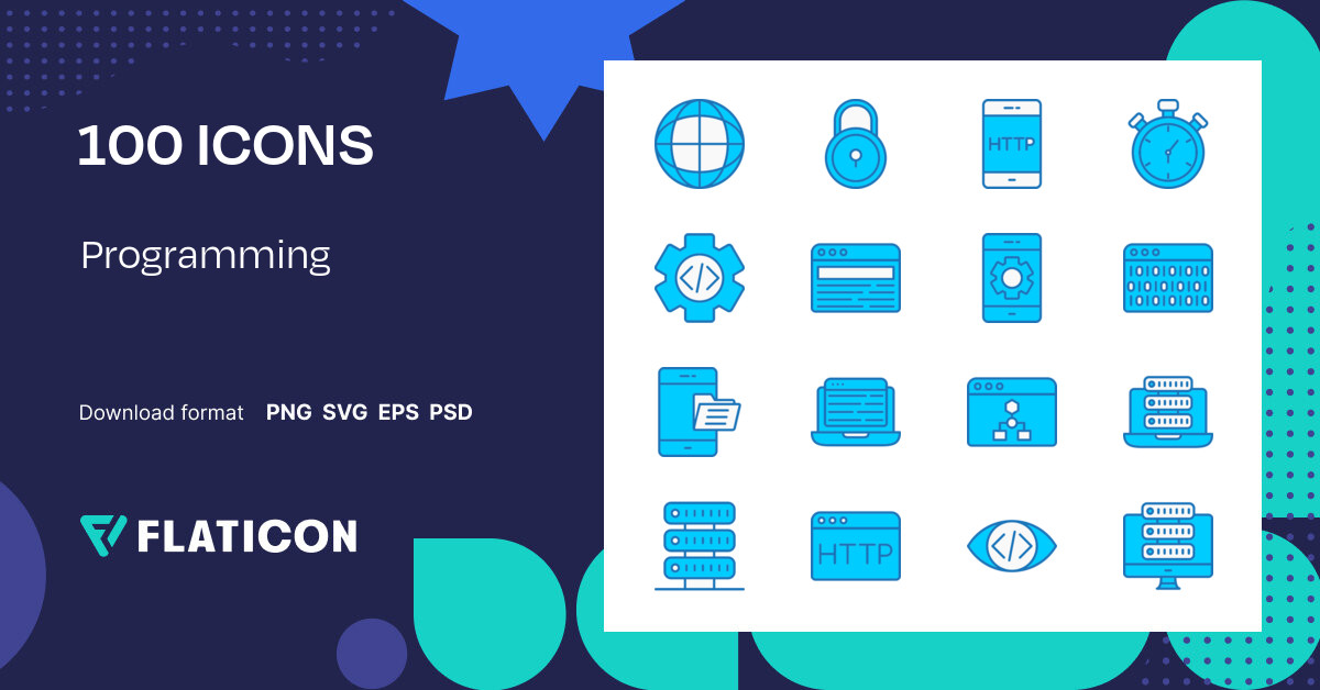 Programming Icon Pack | Blue | 100 .SVG Icons