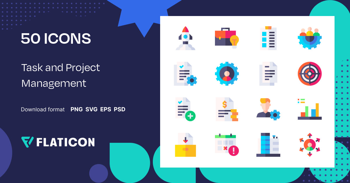 Task and Project Management Icon Pack | Flat | 50 .SVG Icons
