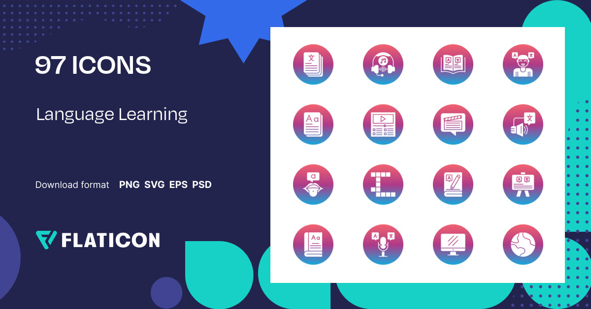 Language Learning Icon Pack | Flat Gradient | 97 .SVG Icons