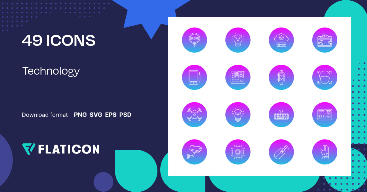 Technology Icon Pack | Flat Gradient | 49 .SVG Icons