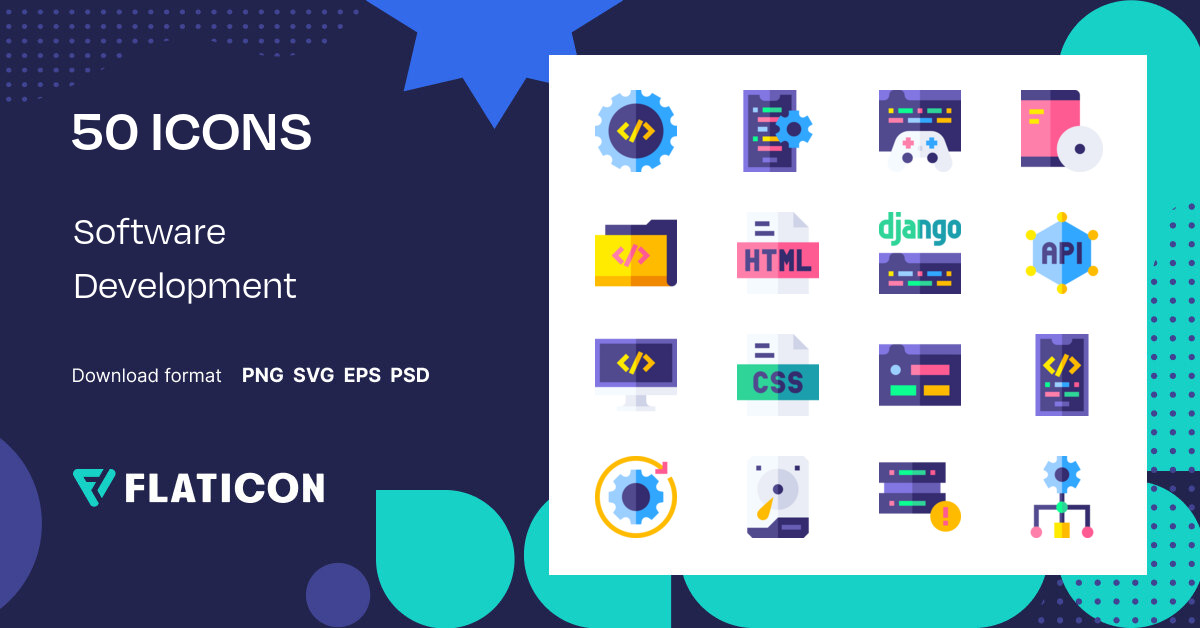 Software Development Icon Pack | Flat | 50 .SVG Icons