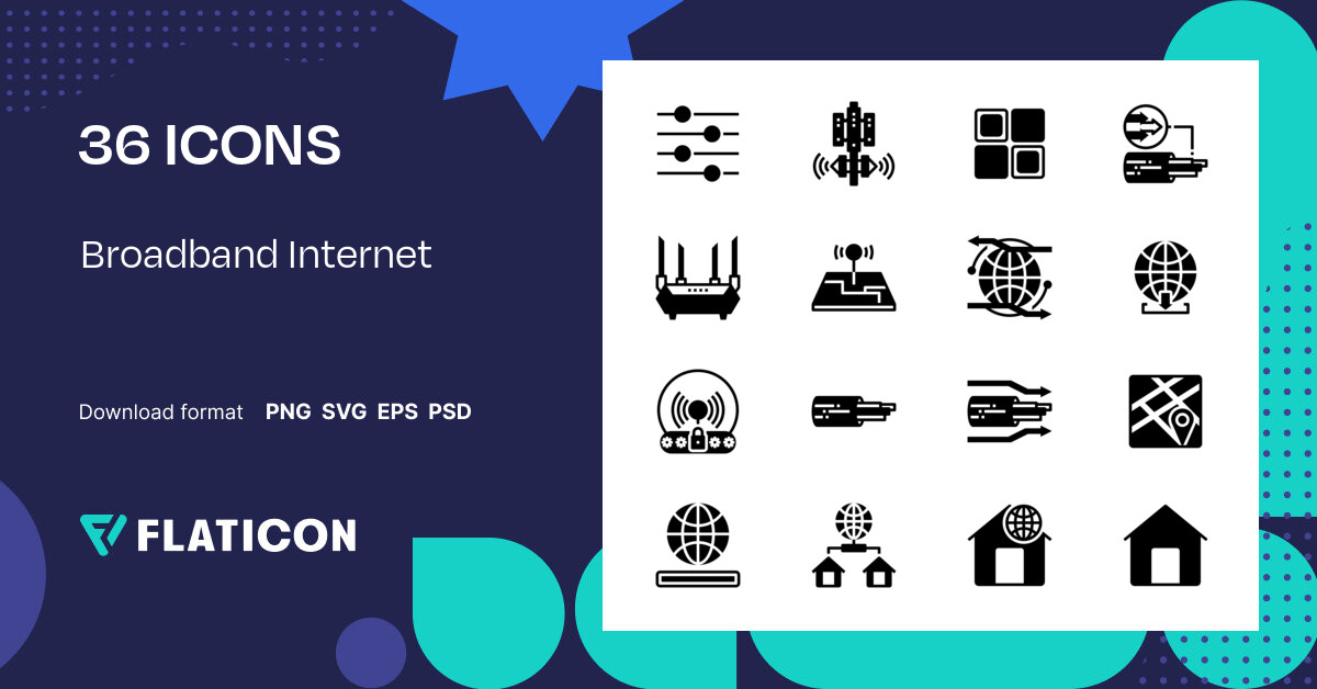 Broadband Internet Icon Pack | Black fill | 36 .SVG Icons