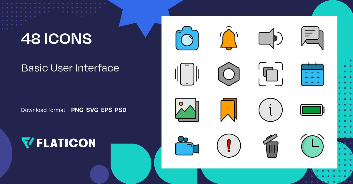 Basic User Interface Icon Pack | Color lineal-color | 48 .SVG Icons