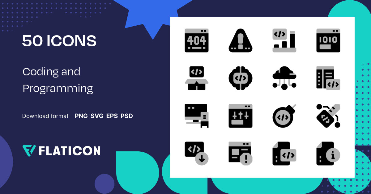 Coding and Programming Icon Pack | Color fill | 50 .SVG Icons