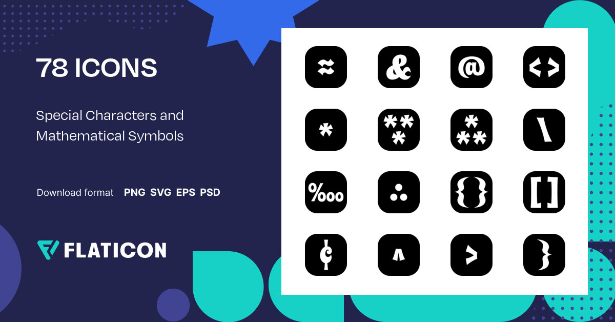 Special Characters and Mathematical Symbols Icon Pack | Black fill | 78 ...
