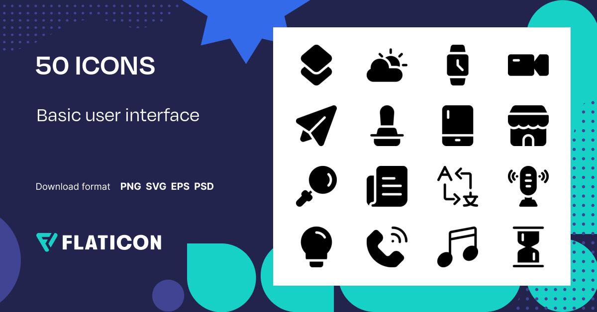 Basic user interface Icon Pack | Glyph | 50 .SVG Icons