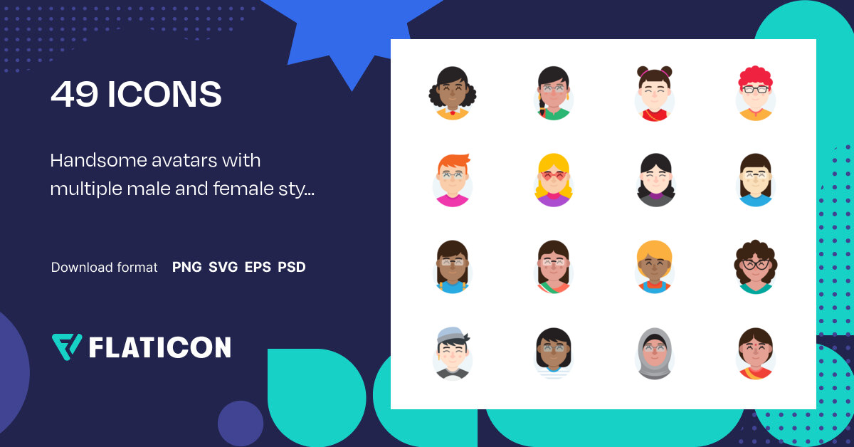 Pack de iconos Handsome avatars with multiple male and female styles | Color fill | 49 Iconos .SVG