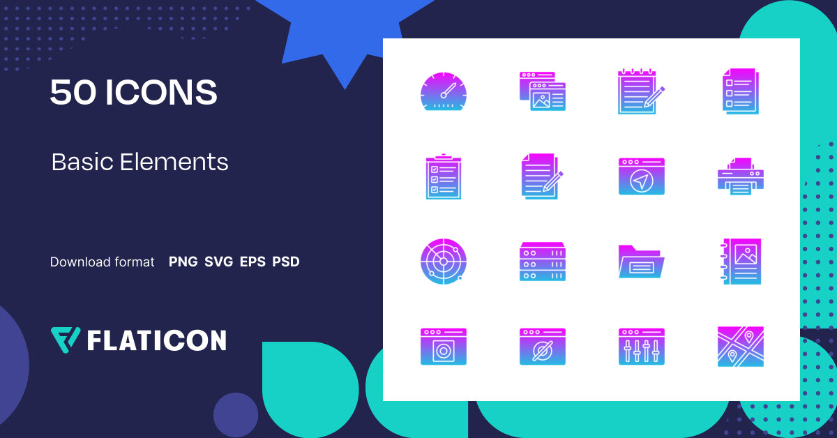 Basic Elements Icon Pack | Gradient fill | 50 .SVG Icons