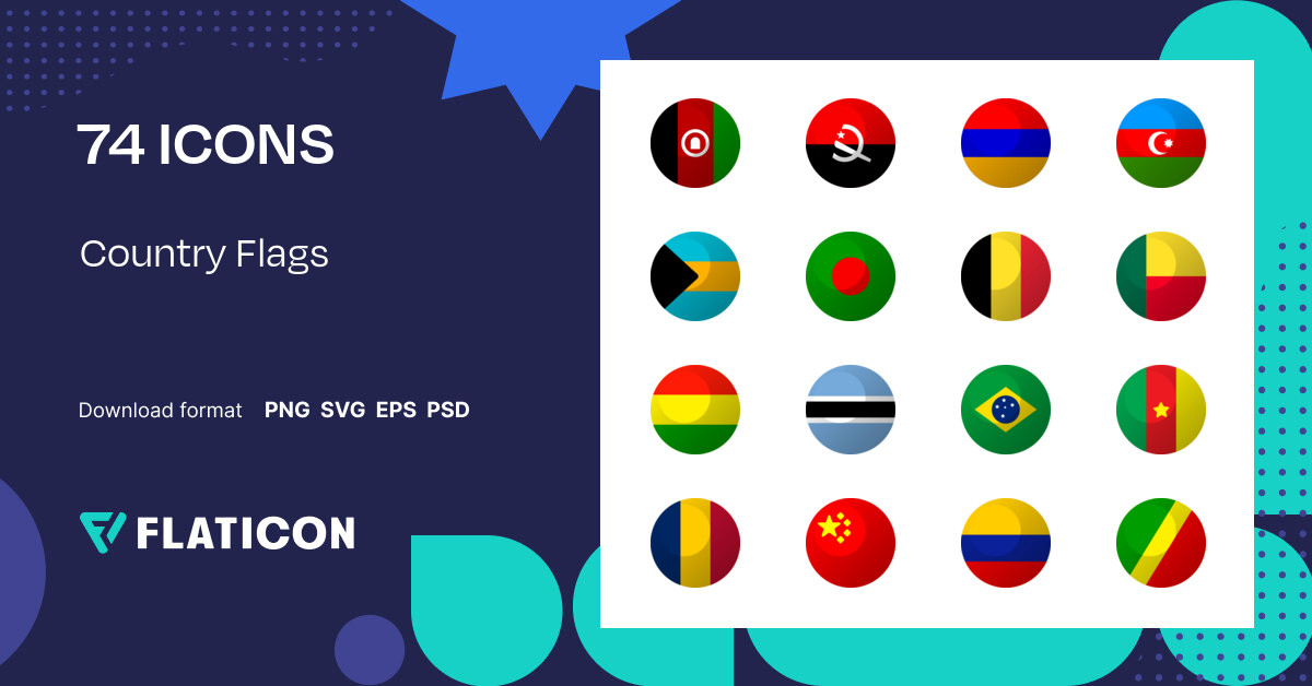 Country Flags Icon Pack | Color fill | 74 .SVG Icons